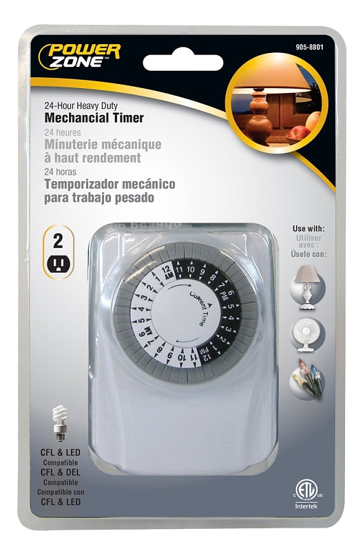 PowerZone TNI2423 Electromechanical Timer, 15 A, 125 V, 1875 W, 2-Outl ...