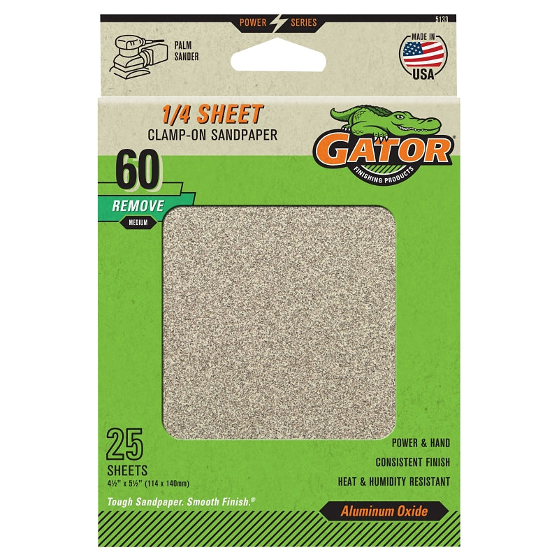 Gator 5133 Sanding Sheet, 5-1/2 in W, 4-1/2 in L, 60 Grit, Coarse, Alu ...