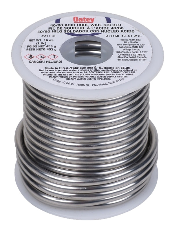 Oatey 21115 Acid Core Wire Solder, 1 lb, Solid, Silver, 360 to 460 deg ...