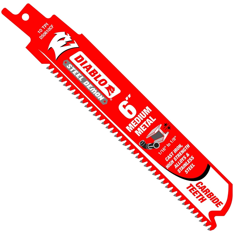 Diablo Steel Demon DS0610CF Reciprocating Saw Blade, 6 in L, 10 TPI, C ...