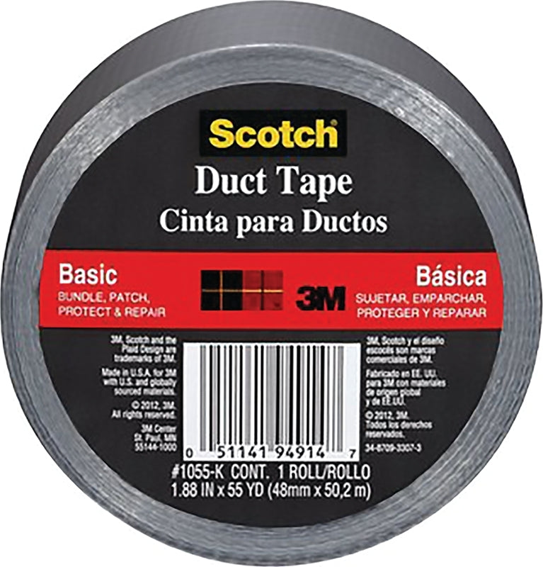 Scotch 1055 Utility Basic Duct Tape, 55 yd L, 1.88 in W, Cloth Backing ...