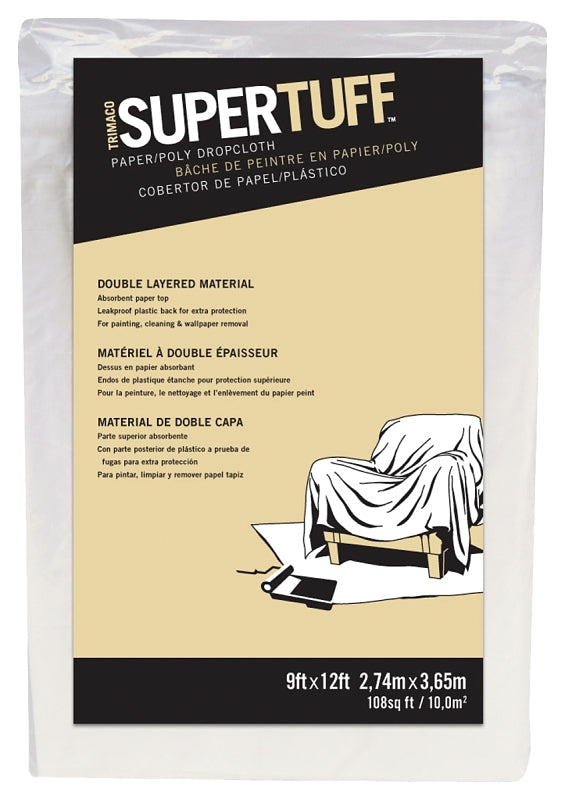 Trimaco SUPERTUFF 02301 Drop Cloth, 12 ft L, 9 ft W, Paper, White ...