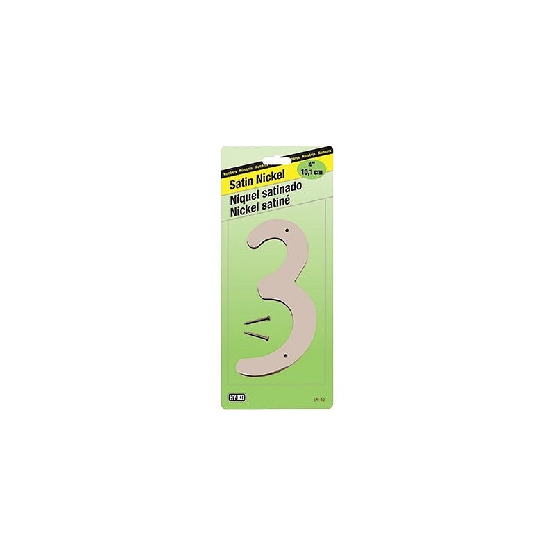 HY-KO SN-40/3 House Number, Character: 3, 4 in H Character, Nickel Cha ...