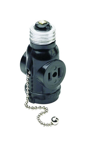 Leviton 007-01406-000 Lamp Holder Adapter, 660 W, 2-Outlet, Black ...