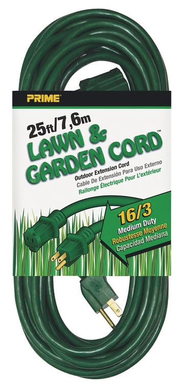 Prime EC880625 Extension Cord, 16 AWG Cable, 25 ft L, 13 A, 125 V, Gre ...