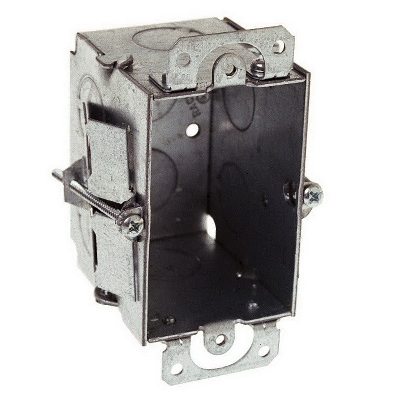Raco 506 Switch Box, 1-Gang, 4-Knockout, Steel, Gray, Galvanized, Clip ...