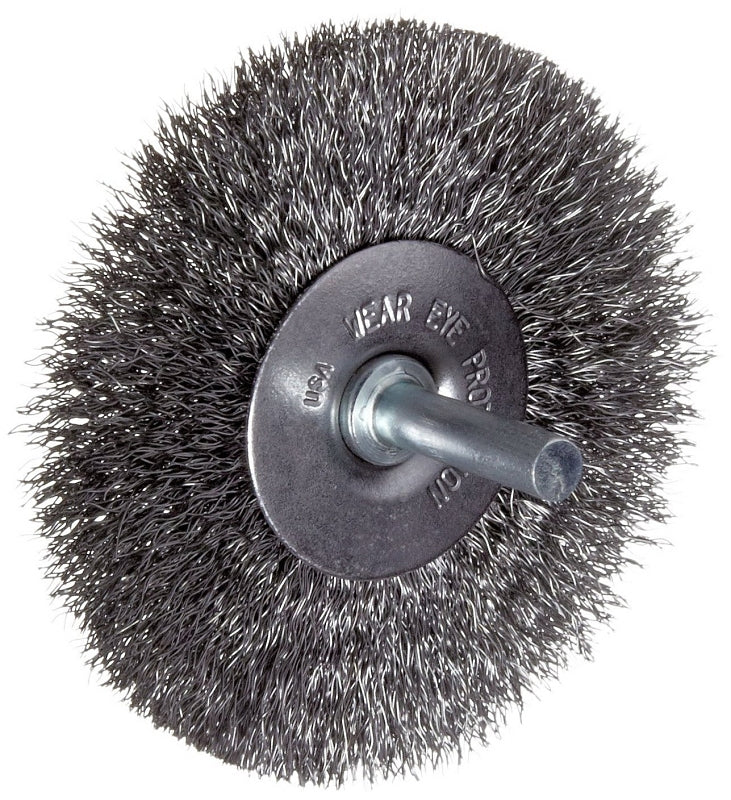 Weiler 36011 Wire Wheel Brush, 3 in Dia, 1/4 in Arbor/Shank, Crimped B ...